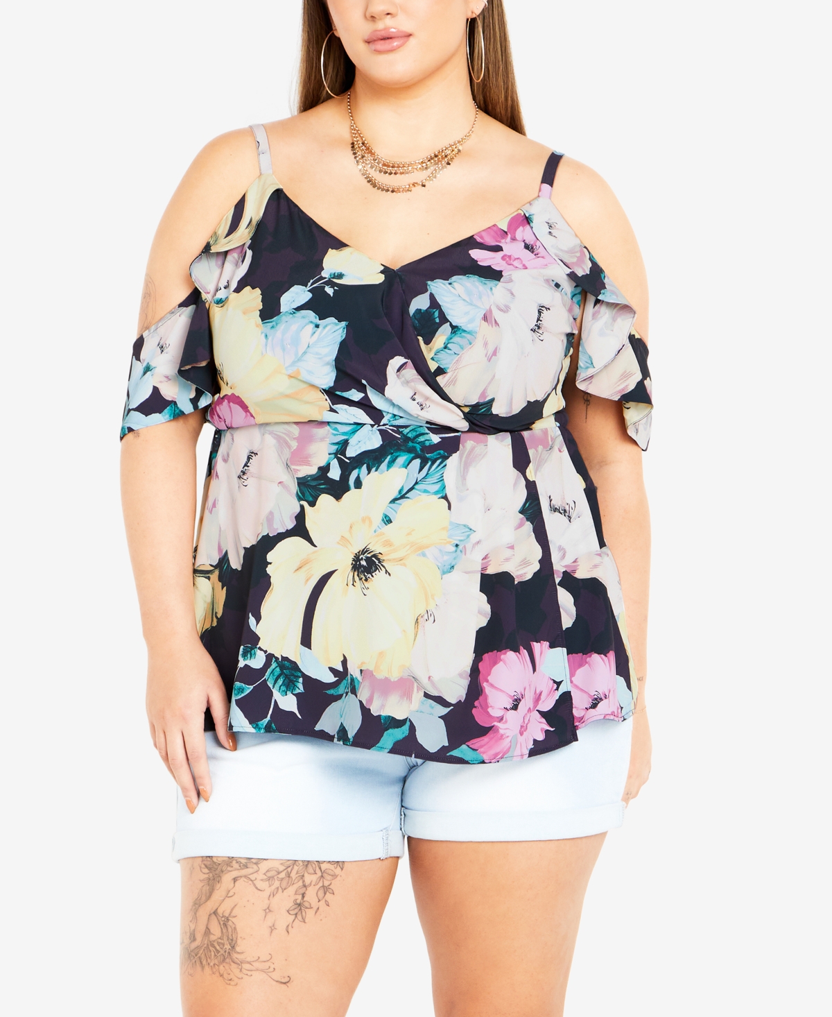 Click here for City Chic Womens Kallie Print Top - Black Melanie... prices