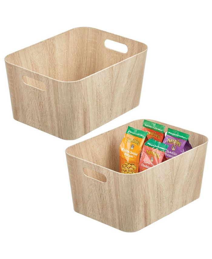 Mdesign Wood Print 16 Long Kitchen Bin Box W Handles 2 Pack White