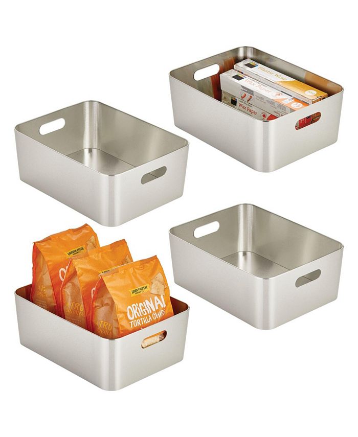 mDesign Large Metal Kitchen Storage Bin with Handles, 4 Pack, Brushed ...