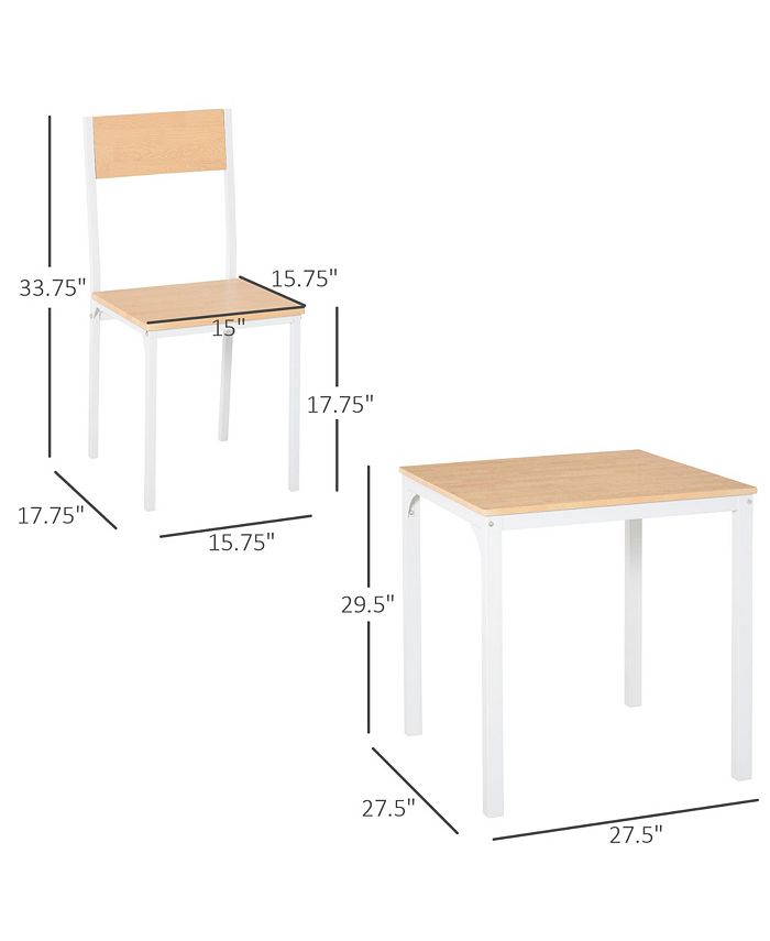 HOMCOM 3-Piece Wooden Square Dining Table Set with 1 Table and 2 Chairs ...