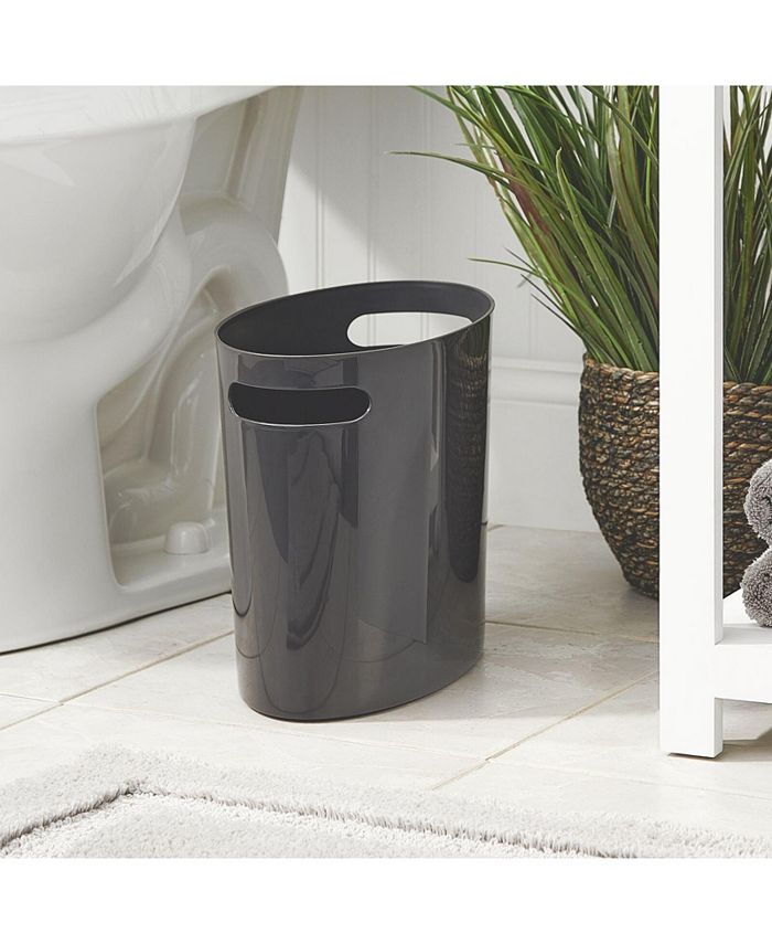 mDesign Compact Plastic Oval Trash Can Garbage Wastebasket, Handles ...