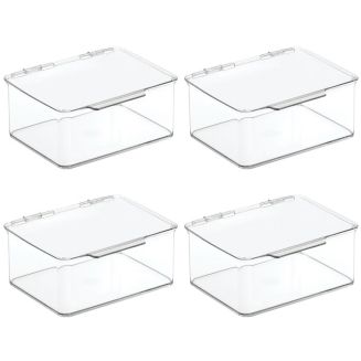 mDesign Plastic Cosmetic Vanity Storage Organizer Box, Hinge Lid, 4 ...