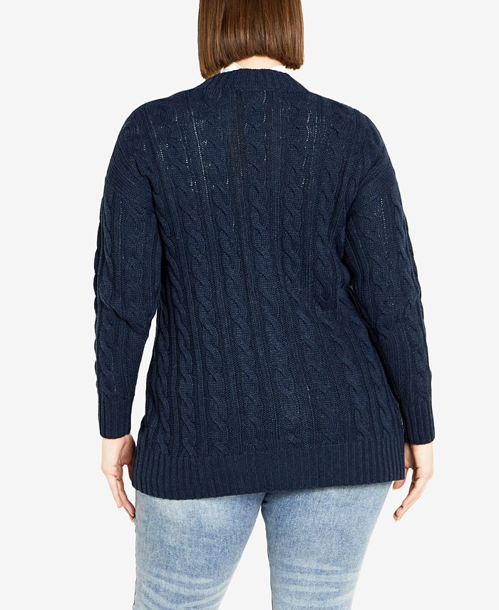 AVENUE Plus Size Cara Cable V-neck Cardigan Sweater - Macy's