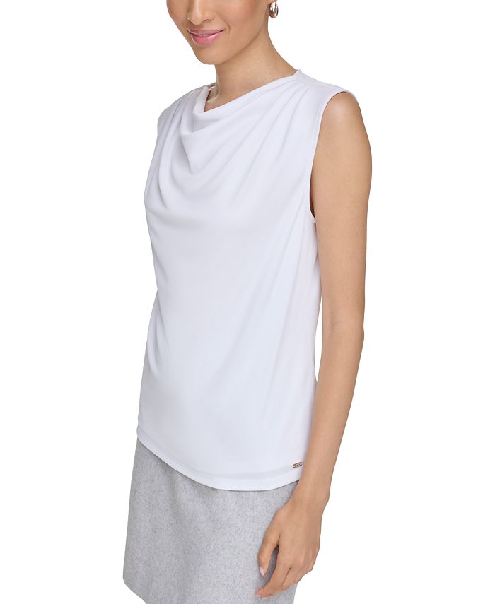 Calvin Klein Petite Sleeveless Cowlneck Shell Top - Macy's