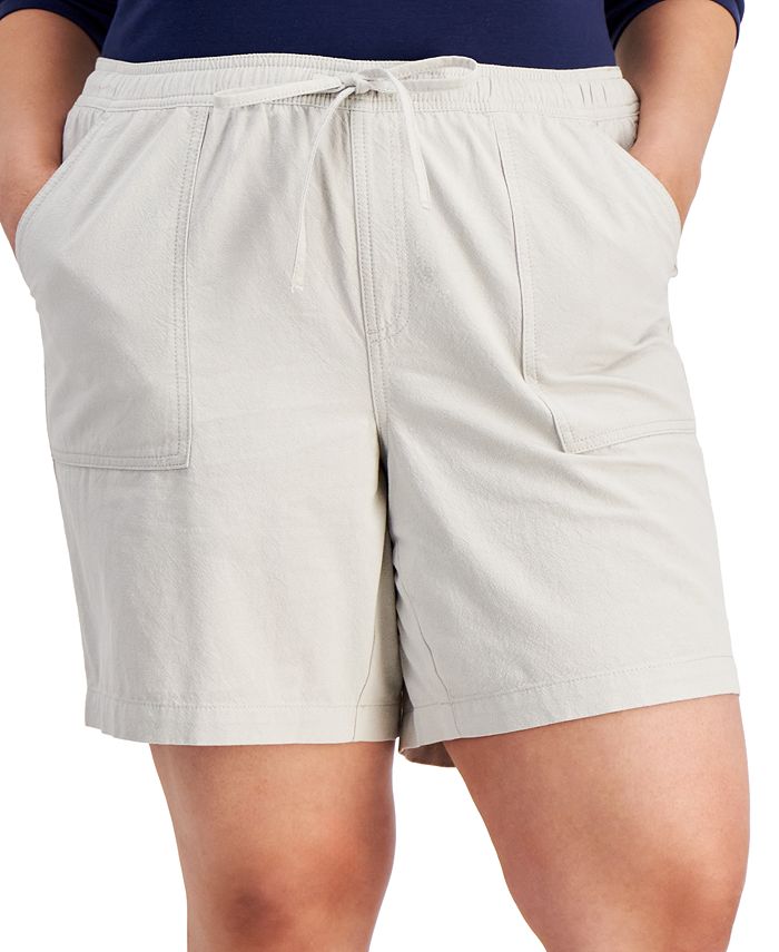 Style & Co Plus Size Cotton Drawstring Pull-On Shorts, Created for Macy ...