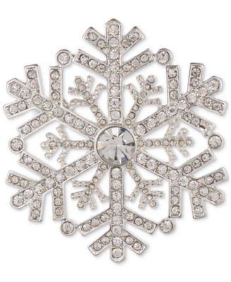 Anne Klein Silver-Tone Pavé Crystal Snowflake Pin - Macy's