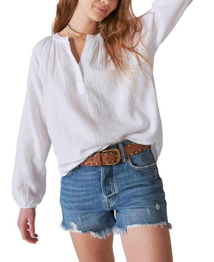 Lucky Brand Women's Long Sleeve Open Neck Shirt - Macy's