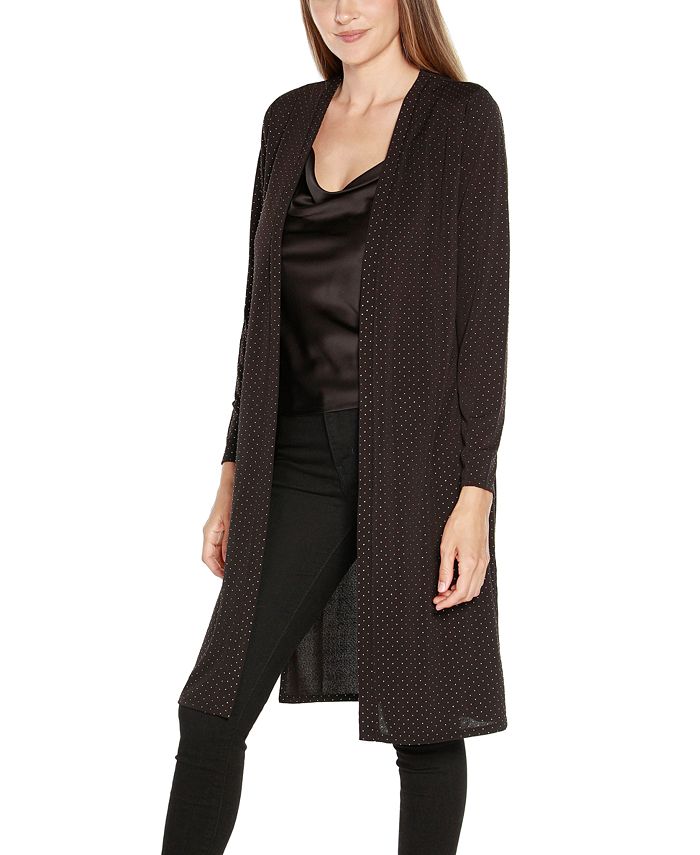 Belldini Black Label Women's Textured Metallic Print Cardigan Top - Macy's