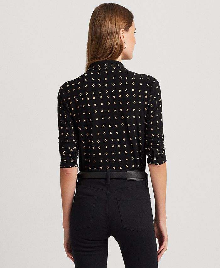 Lauren Ralph Lauren Womens Geo Print Stretch Jersey Shirt Macys