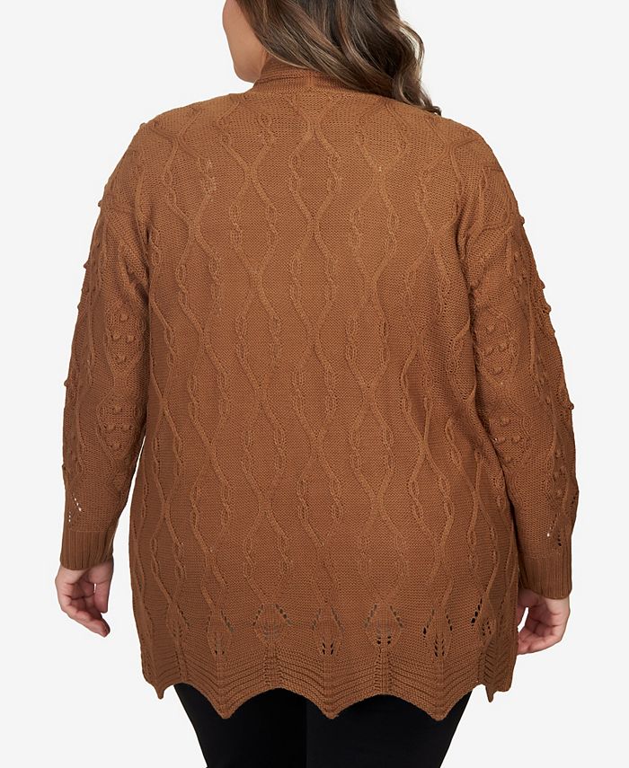 Ruby Rd. Plus Size Solid Textured Zigzag Hem Open Cardigan Sweater - Macy's