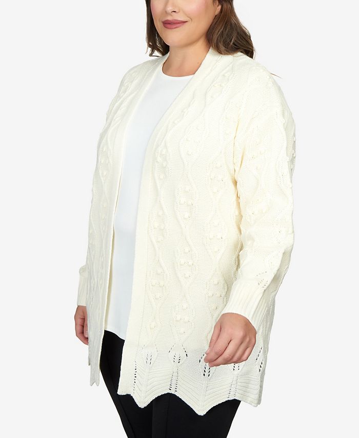 Ruby Rd. Plus Size Solid Textured Zigzag Hem Open Cardigan Sweater - Macy's