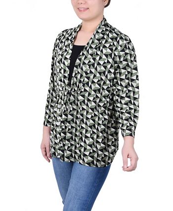NY Collection Petite Puff Print 3/4 Sleeve Two-Fer Top - Macy's