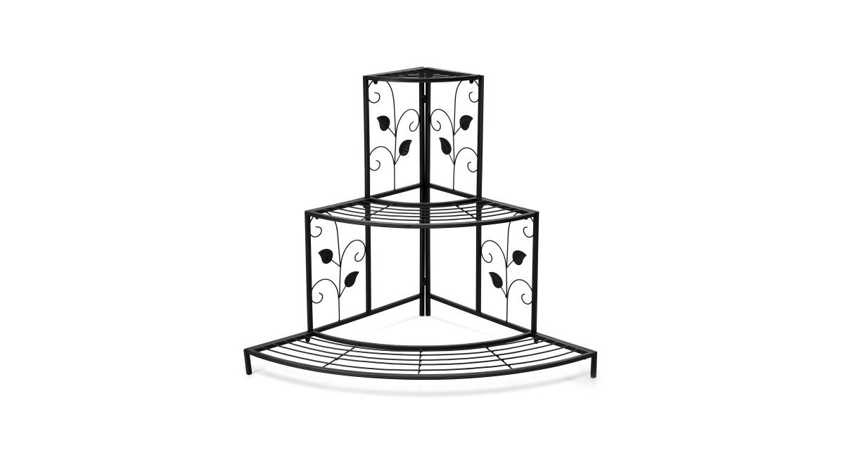 Click here for 3 Tier Floral Corner Metal Plant Pot Rack - Black prices