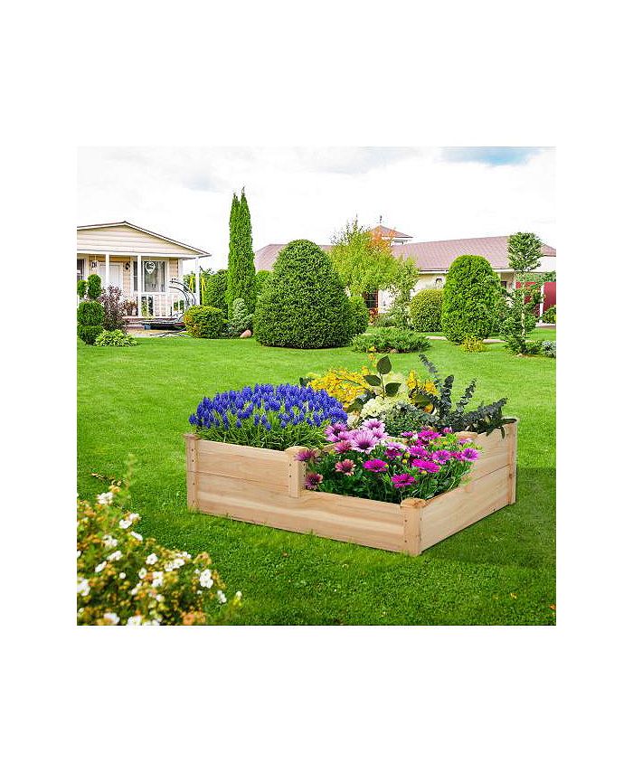 Slickblue 3 Tier Wooden Raised Garden Bed With Open Ended Base Natural
