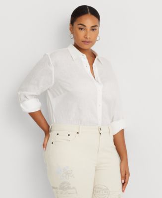 Lauren Ralph Lauren Plus Size Roll-Tab Shirt - Macy's