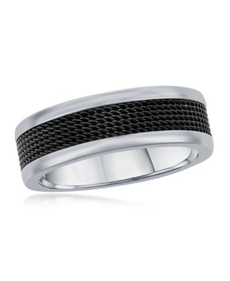 Stainless Steel Black Mesh Inlay Polished Band Ring - Macy's