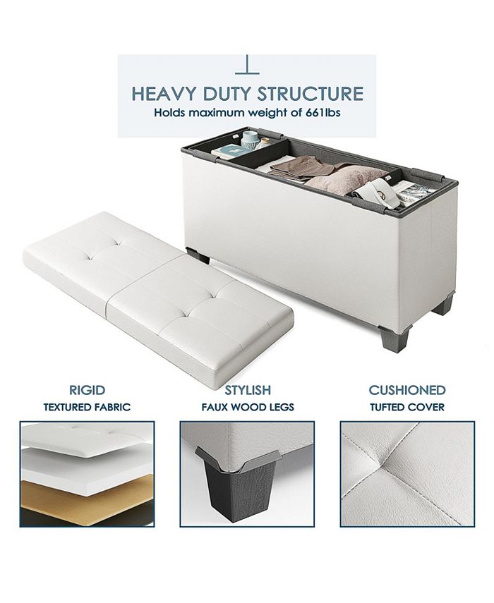 Nestl 30 Inch Ottoman Storage Bench with Storage Bins - Leatherette or ...