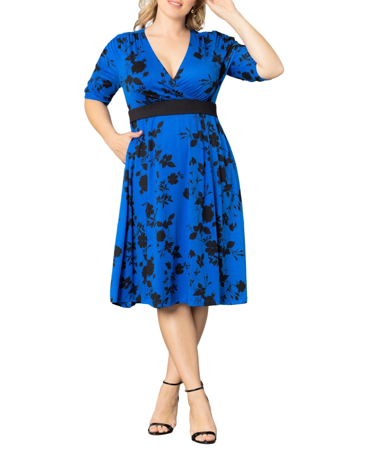 Click here for Kiyonna Plus Size Gabriella Ruched Sleeve Midi Dre... prices