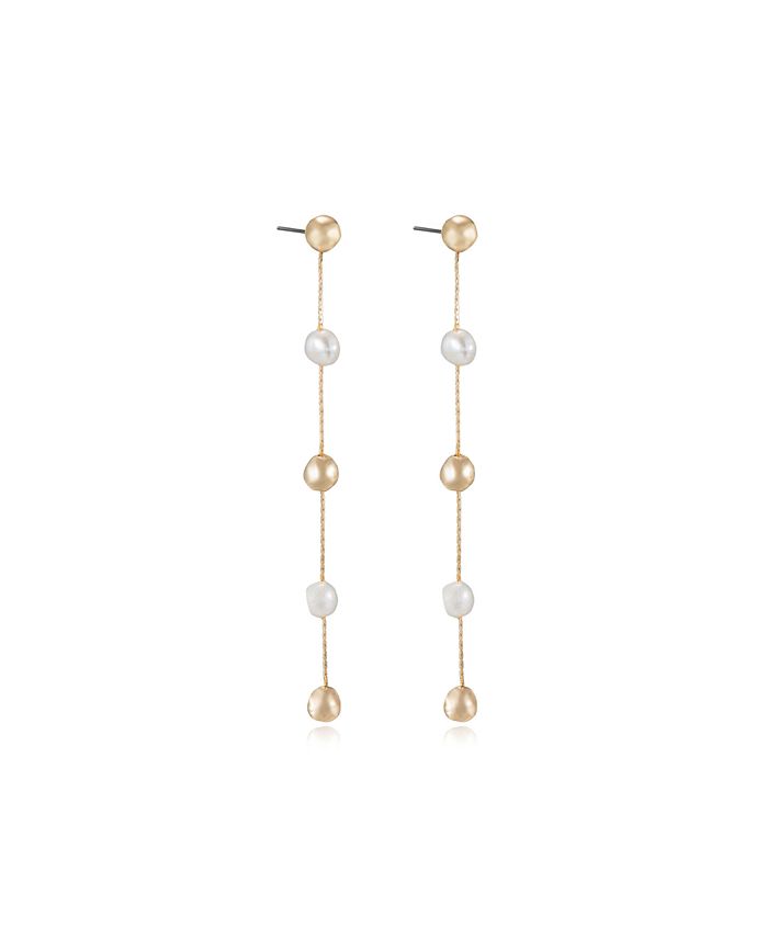 ETTIKA Alternating Freshwater Pearl and 18K Gold Plated Bead Drop Earrings - Macy's