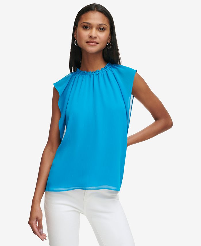Calvin Klein Women's Chiffon Flutter-Sleeve Top - Macy's
