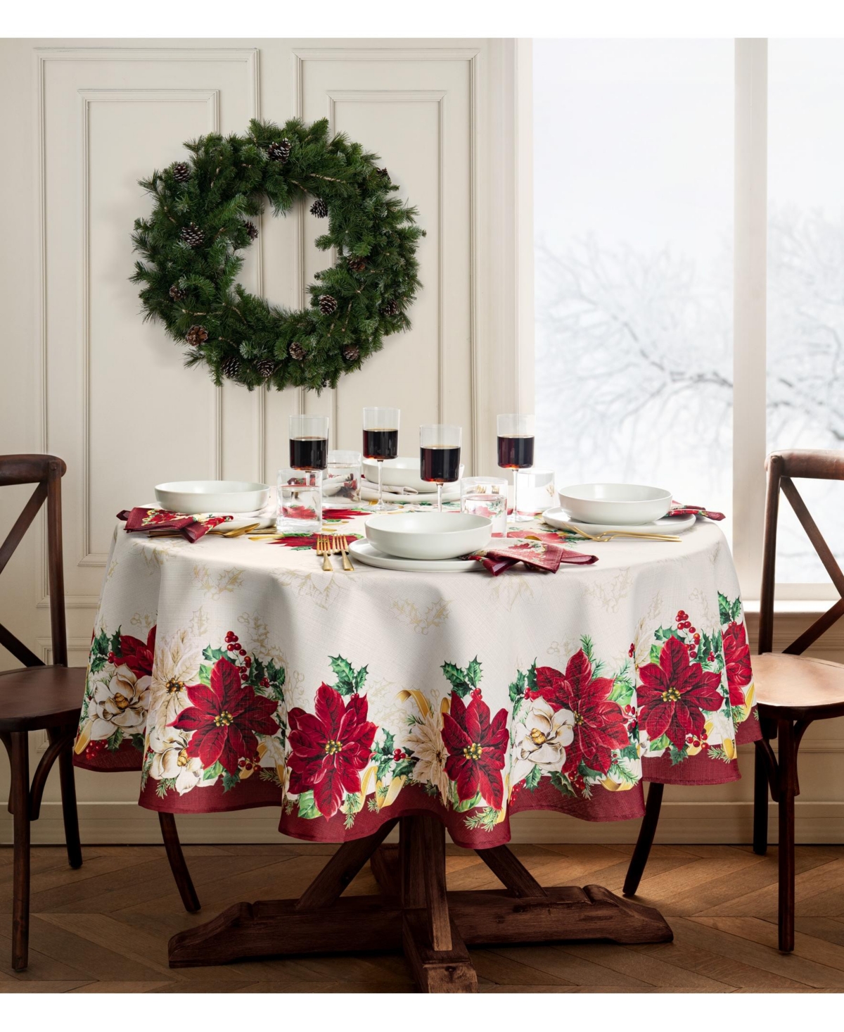 Click here for Elrene Poinsettia Garlands Engineered Tablecloth... prices
