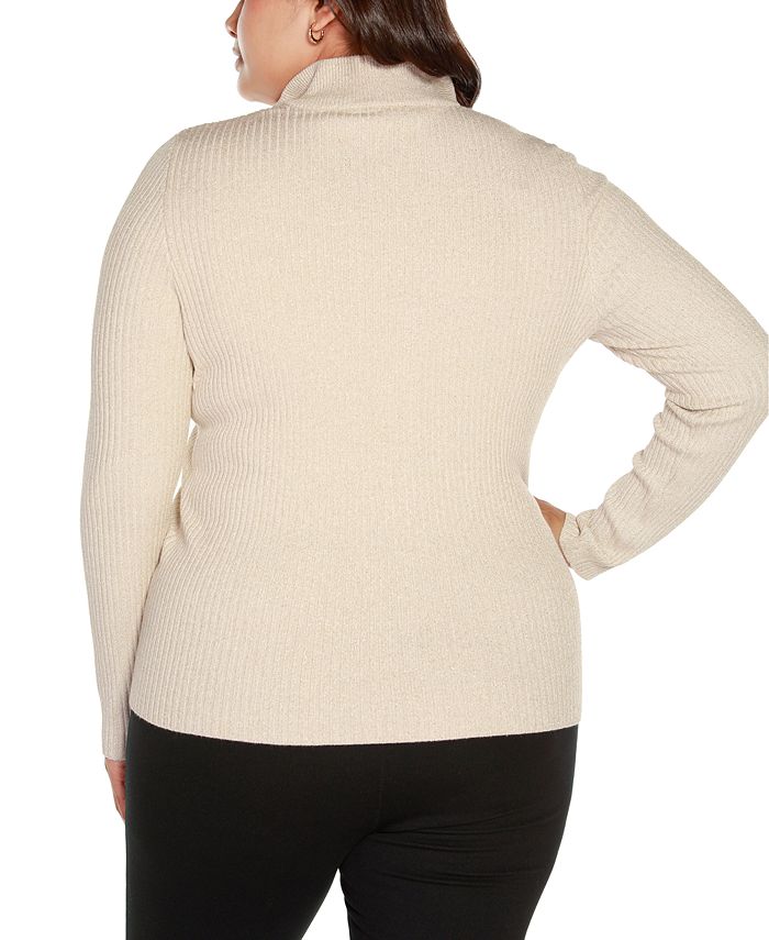 Belldini Black Label Plus Size Lurex Mock Neck Ribbed Zip Up Sweater ...