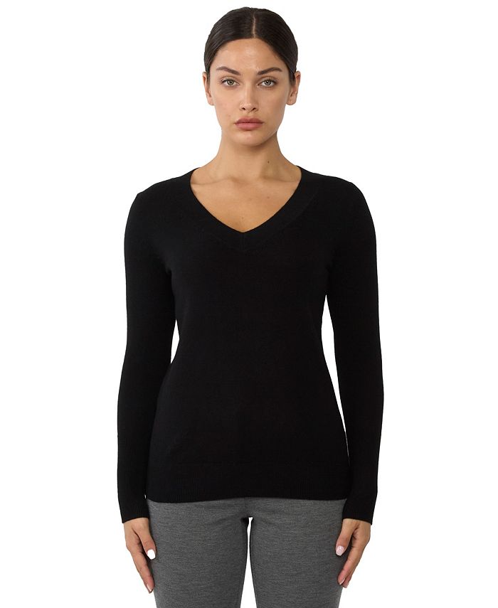 JENNIE LIU Women's 100% Pure Cashmere Long Sleeve Ava V Neck Pullover ...