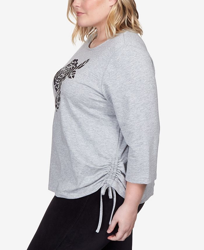 Alfred Dunner Plus Size Drama Queen Velour Floral Cut Out Drawstring Hem Top - Macy's