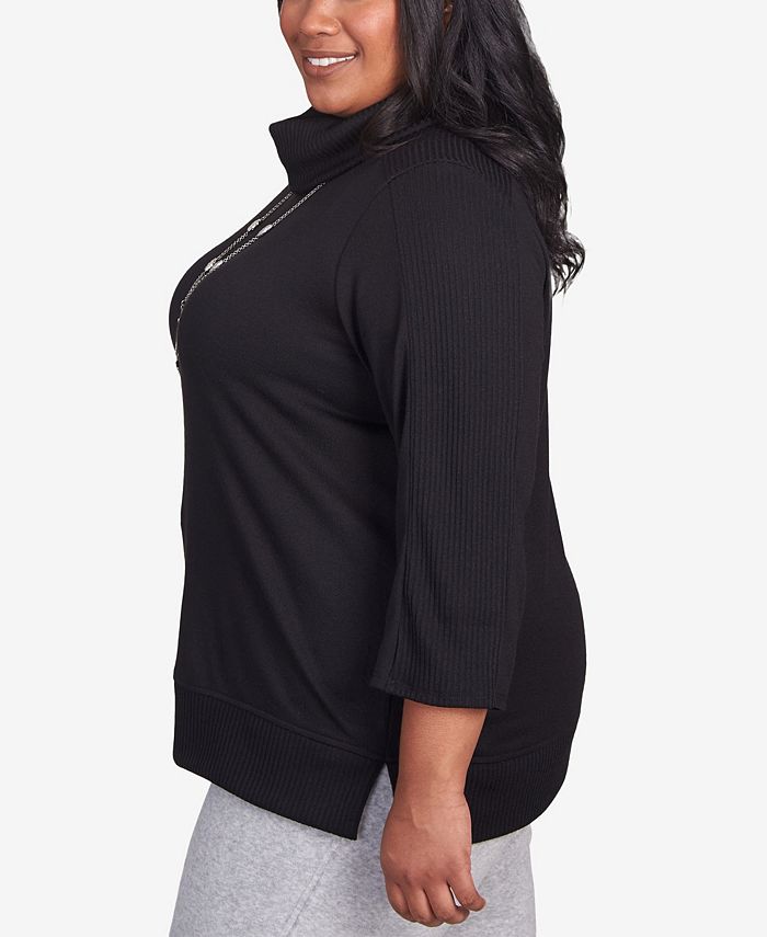 Alfred Dunner Plus Size Drama Queen Solid Cowl Neck Top with Necklace - Macy's