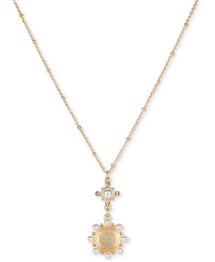 Patricia Nash Gold-Tone Pavé & Imitation Pearl Disc Pendant Necklace ...
