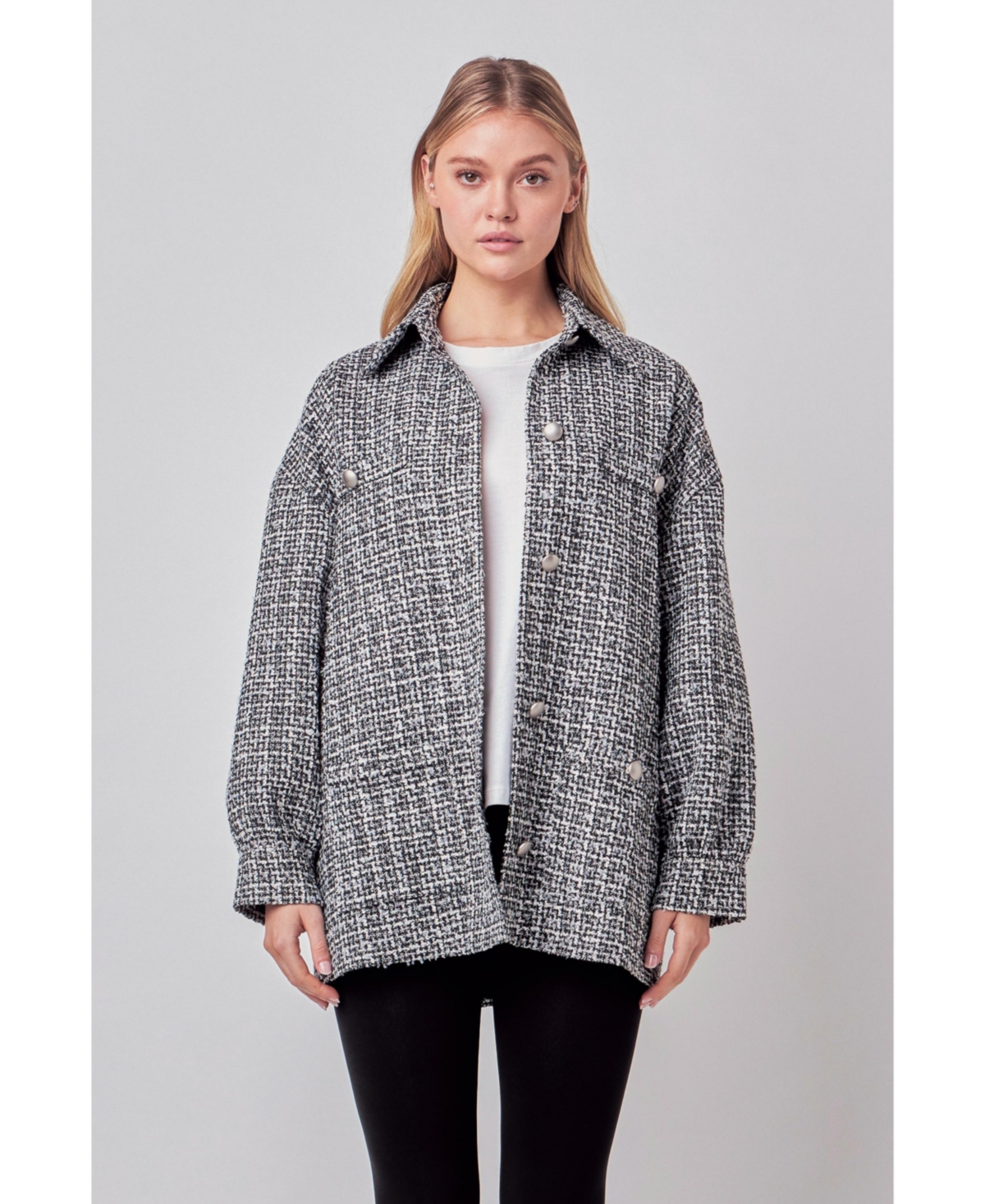 Click here for Womens Tweed Shirt Jacket - Black/white prices