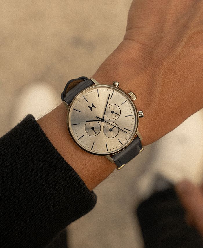 MVMT Men's Legacy Quartz Traveller Leather Gray Watch 48mm - Macy's