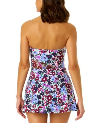 Anne Cole Women's Printed Strapless Mesh-Insert Swim Dress - Macy's