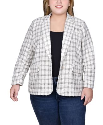 NY Collection Plus Size Long Sleeve Tweed Jacket - Macy's