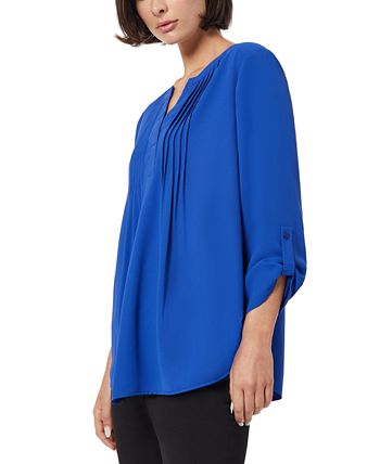 Jones New York Women's Split-Neck Pintuck Tab Blouse - Macy's