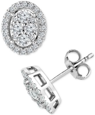 Diamond Halo Oval Cluster Halo Stud Earrings 1 3 ct. t.w. in 14k White Gold