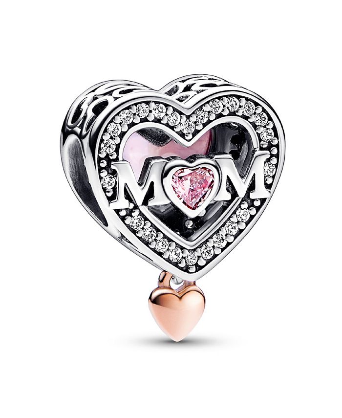 Pandora Cubic Zirconia Two-Tone Openwork Mom Heart Charm - Macy's