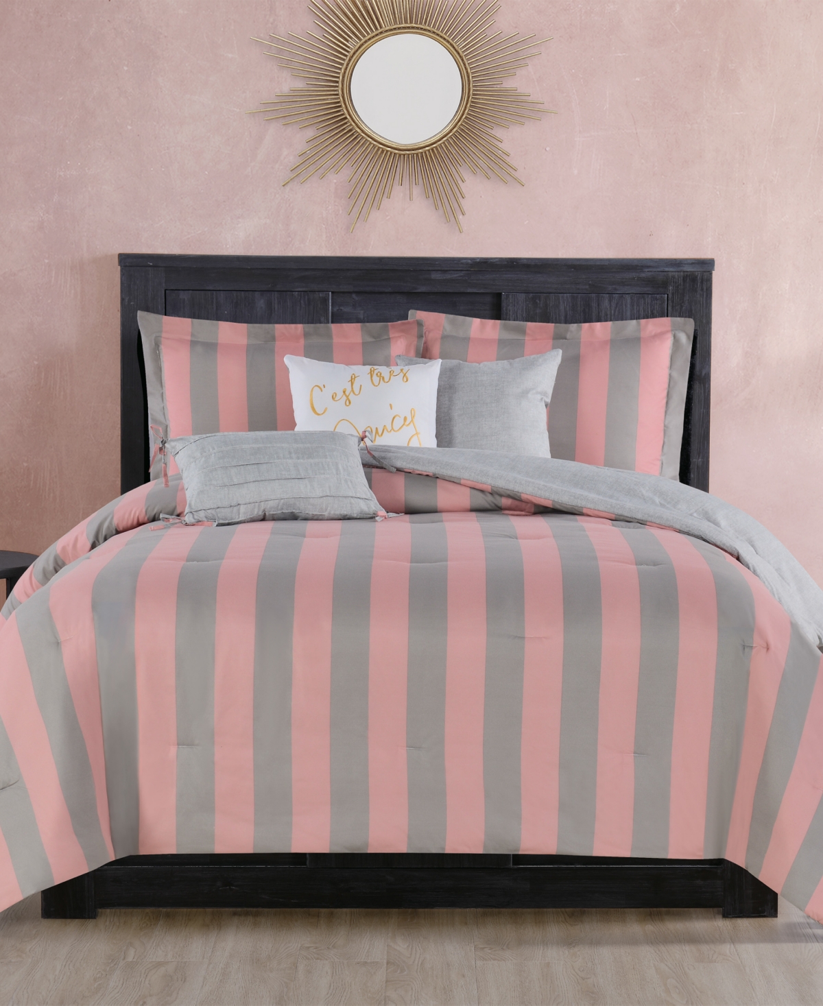 Juicy Couture Cabana Stripe Reversible 6-Pc. Comforter Set  Full/Queen - Gray/Pink