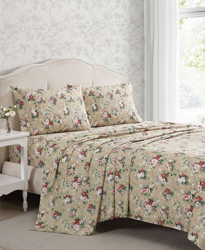 Laura Ashley Laura Cotton Percale 4-Piece Sheet Set, Queen - Macy's