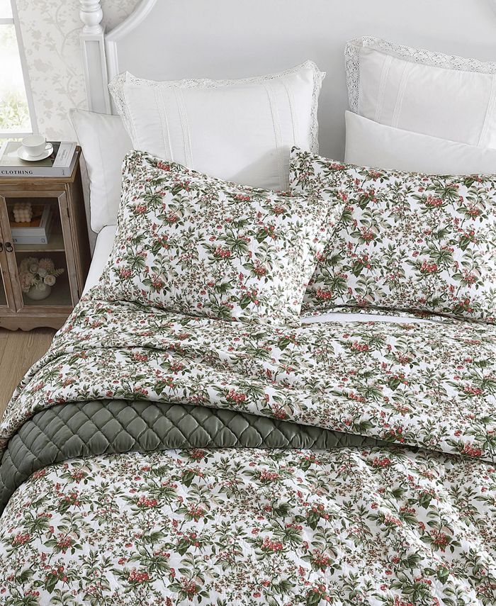 Laura Ashley Bramble Floral Cotton Reversible 3-Piece Quilt Set, King ...