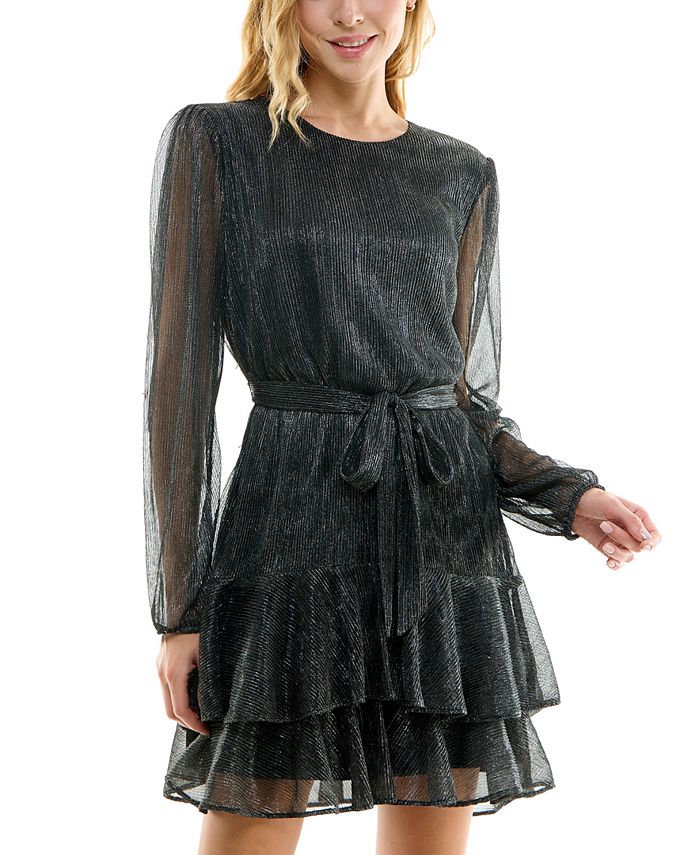 City Studios Juniors' Metallic Ruffled Fit & Flare Dress - Macy's