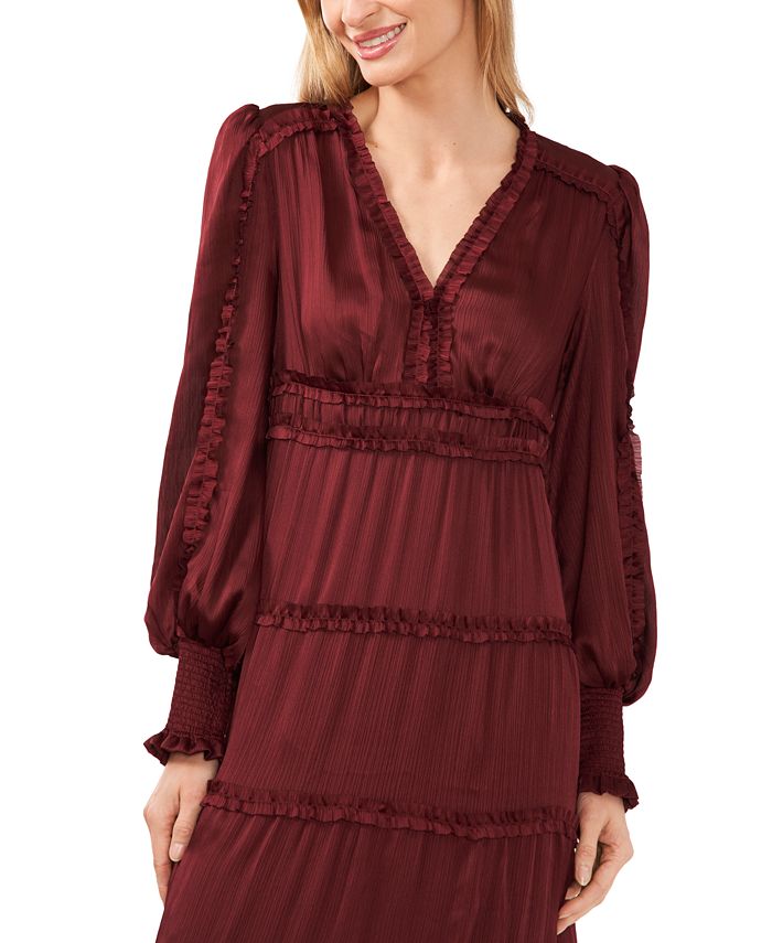 CeCe Women's Long Sleeve Plisse Ruffle Maxi Dress - Macy's