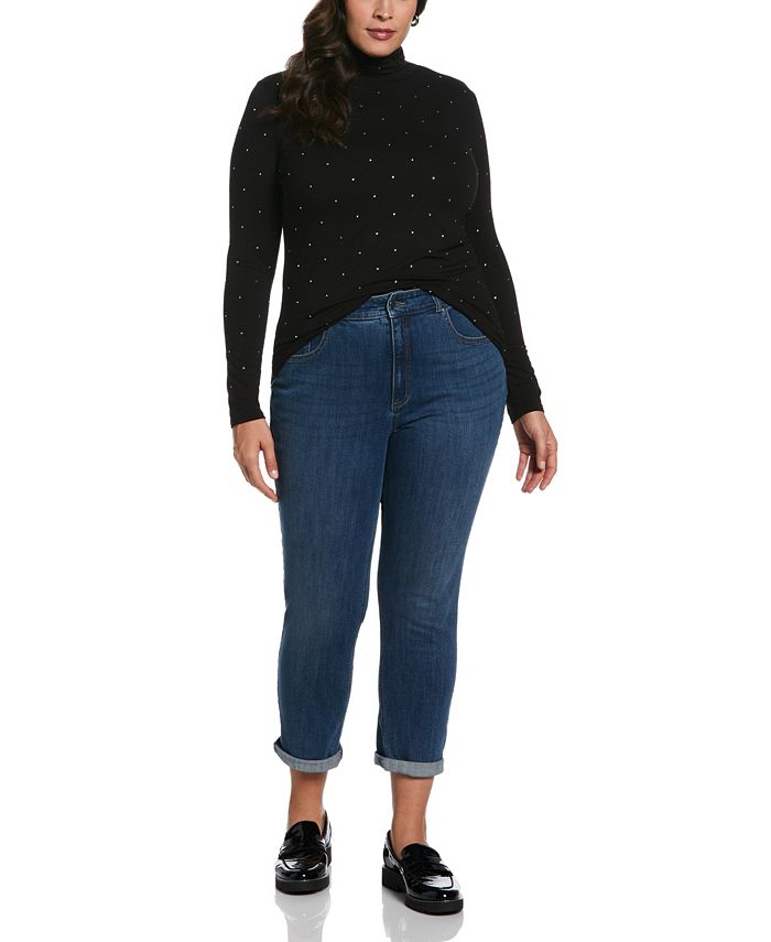 ELLA Rafaella Plus Size Rhinestone Turtleneck Long Sleeve Top - Macy's