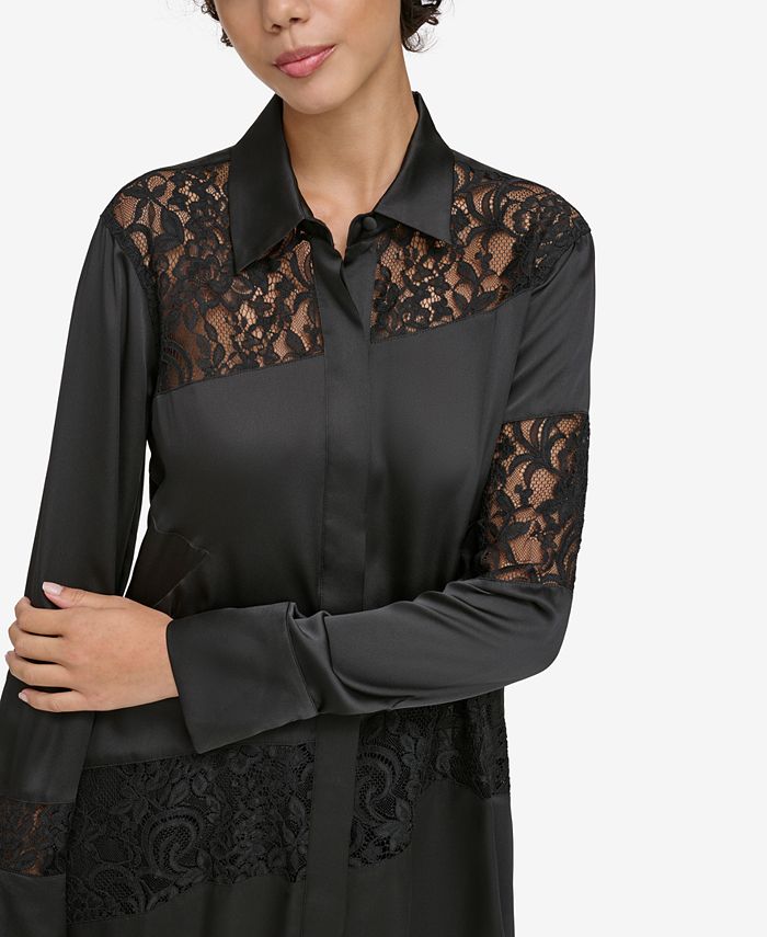 Donna Karan Women's Asymmetrical-Lace Button-Front Tunic - Macy's
