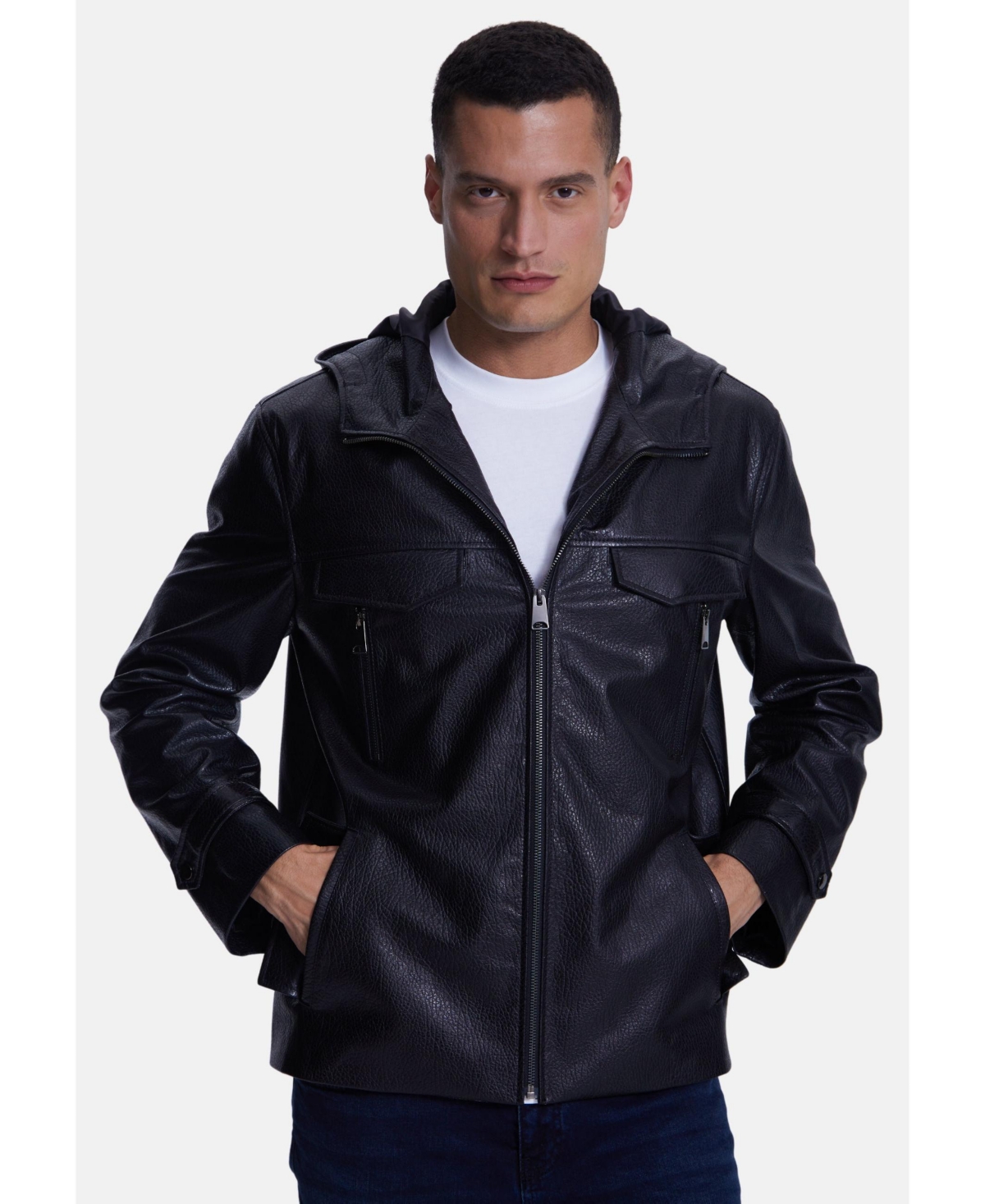 Click here for Furniq Uk Mens Leather Jacket  Elephant Black - Be... prices