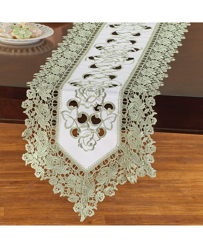 Collections Etc Elegant Intricate Cutwork Rosebud Lace Border Table Linens Sage Square - Macy's