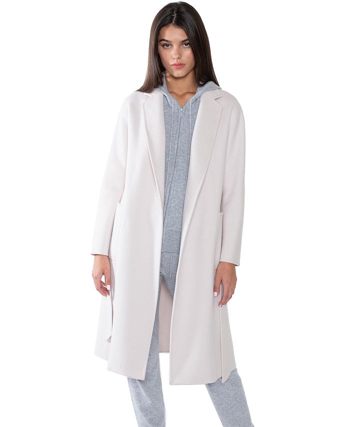 JENNIE LIU Women's Cashmere Wool Double Face Overcoat with Belt - Macy's