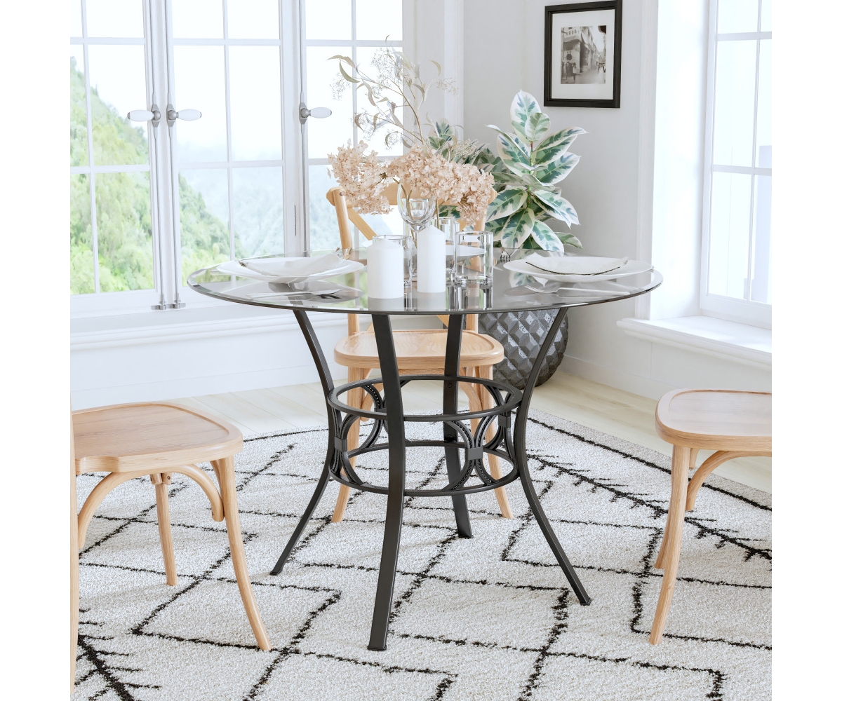 Click here for 42 Round Glass Dining Table With Metal Frame - Cle... prices