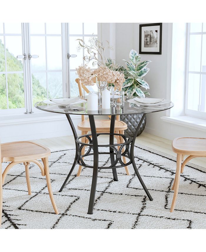 EMMA+OLIVER 42" Round Glass Dining Table With Metal Frame - Macy's