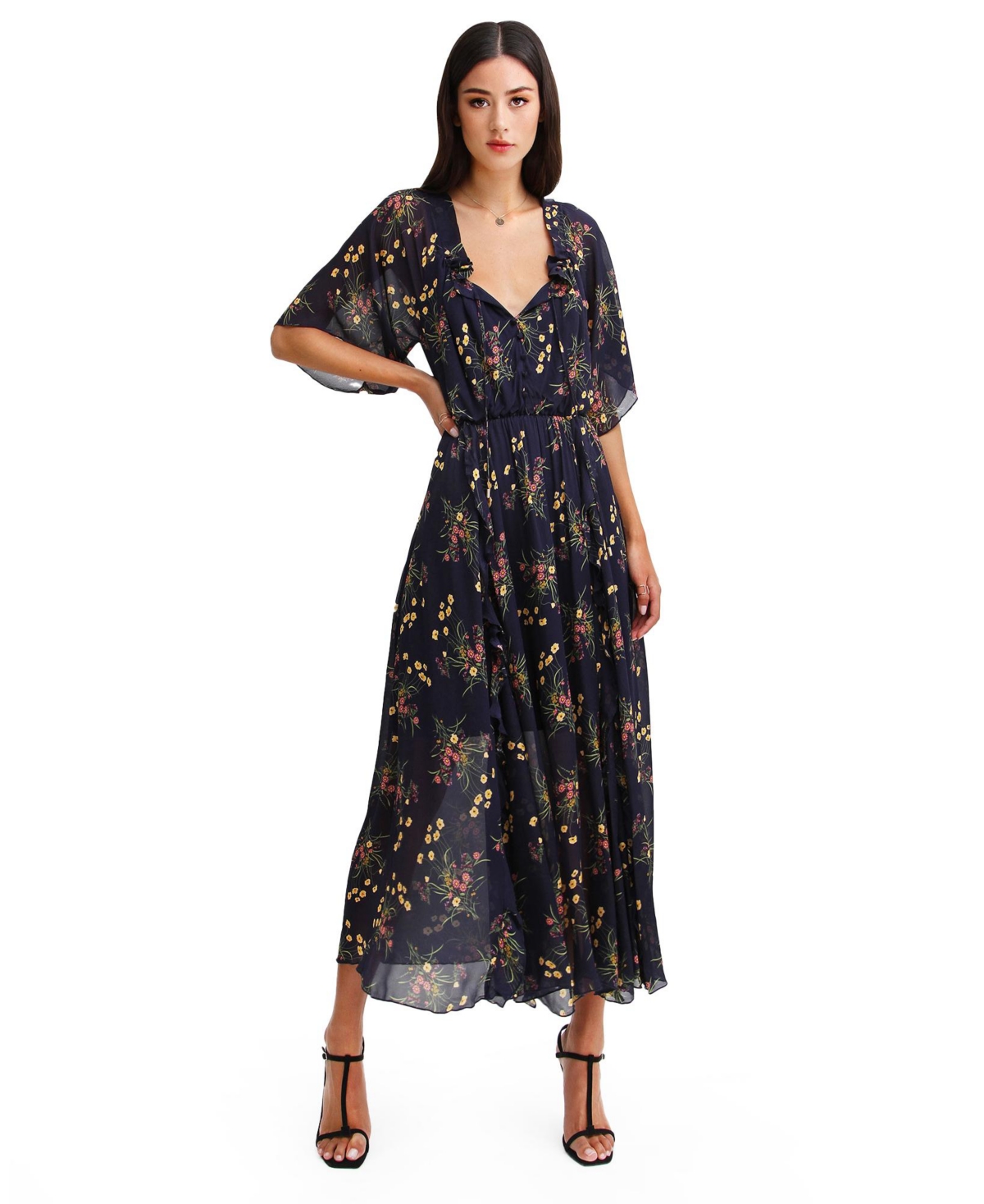 Click here for Belle & Bloom Womens Amour Ruffled Midi Dress - Na... prices